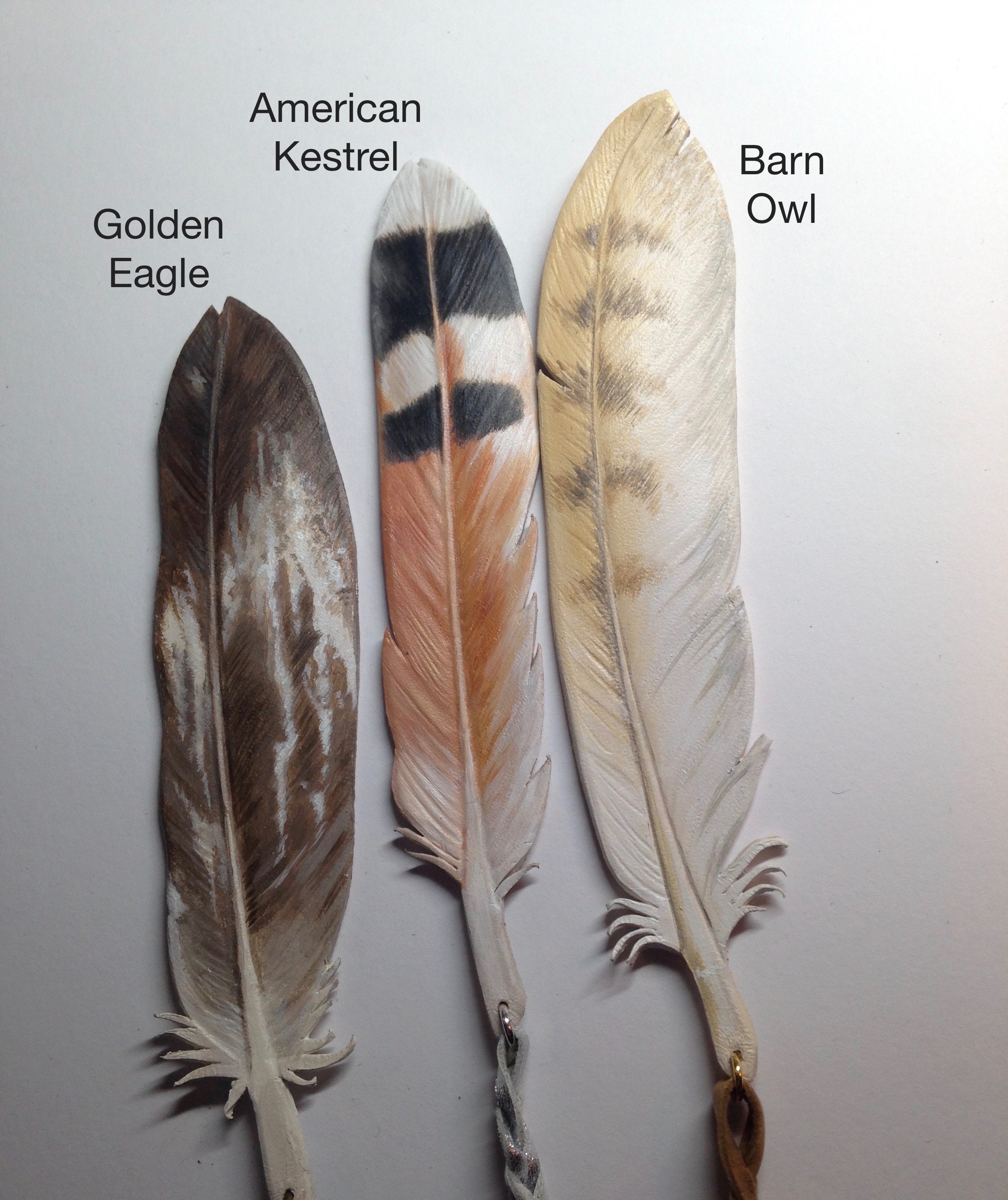 Painted Leather Feathers Barn Owl Feather American Kestrel - Etsy Denmark