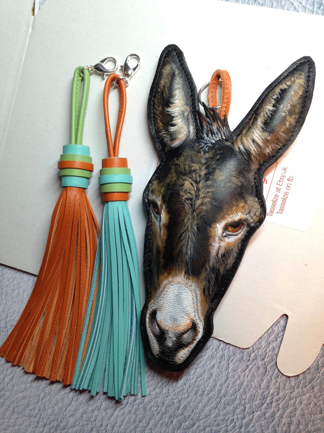 Donkey Leather Bag Charm, Black, Grey Padded Charm With Coordinating ...