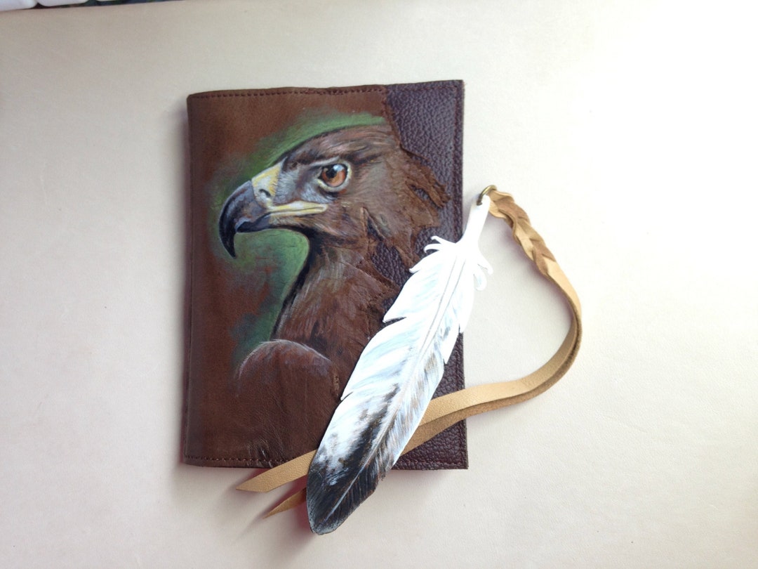 Golden Eagle Leather Diary / Journal, Painted Eagle Cover, Eagle Head ...