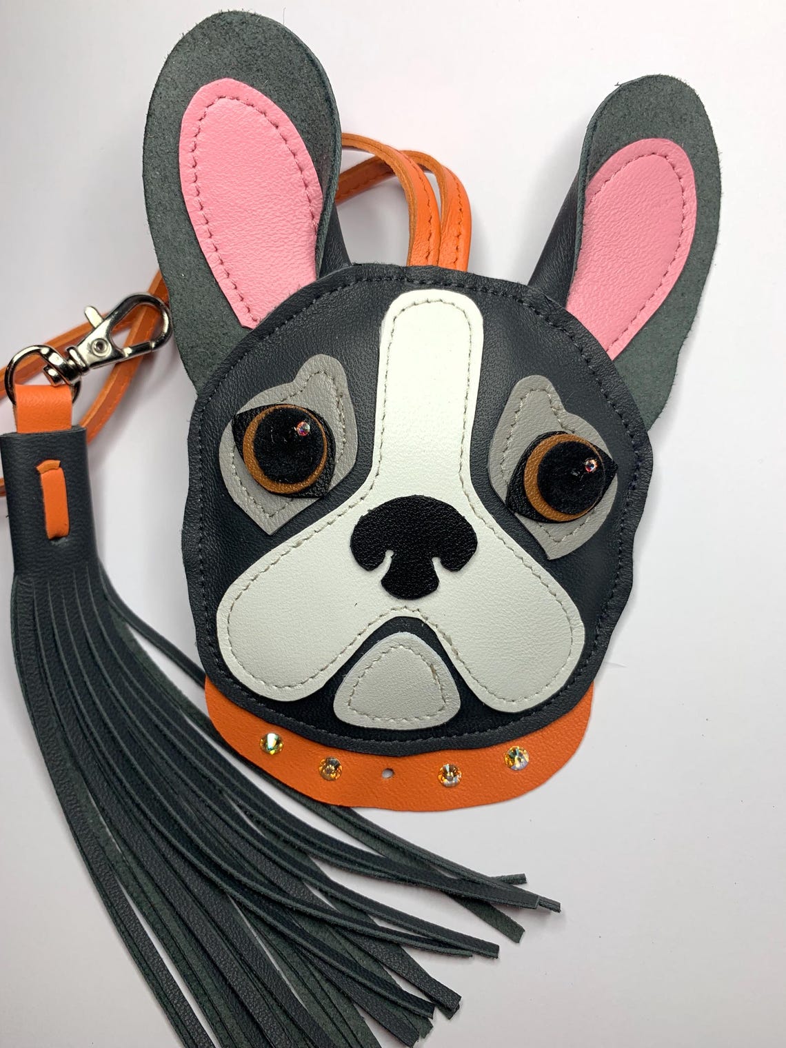 French Bulldog Charm, French Bulldog Grey & White Leather Charm or ...