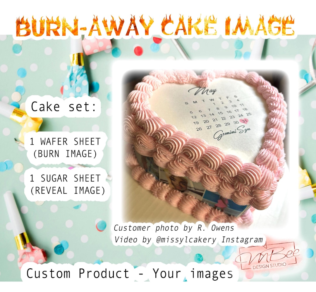 Burn Away Cake Topper Set: Custom Edible Image, Wafer & Sugar Sheets - Etsy