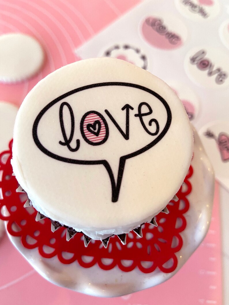 Valentine's Day Love EDIBLE CUPCAKE TOPPER Cookie Frosting Sheet Custom ...