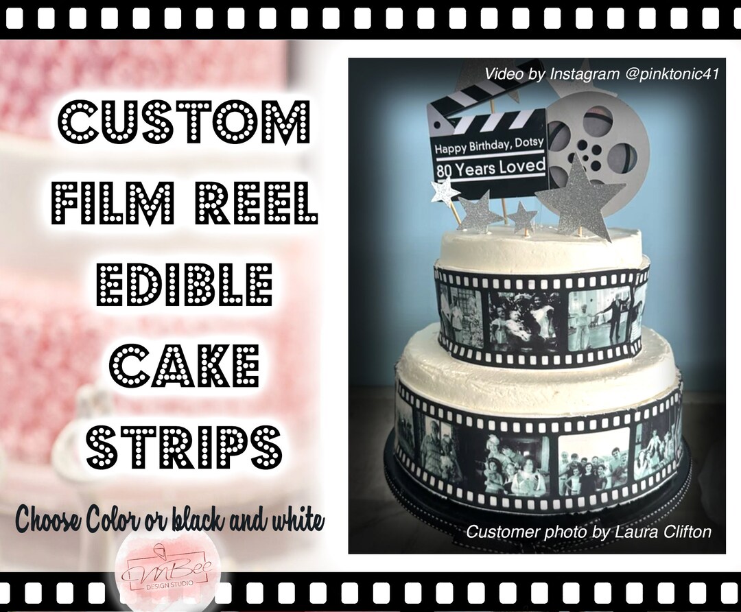 Film Reel Edible Cake Wrap Custom Photo Border Cake Strips Frosting ...