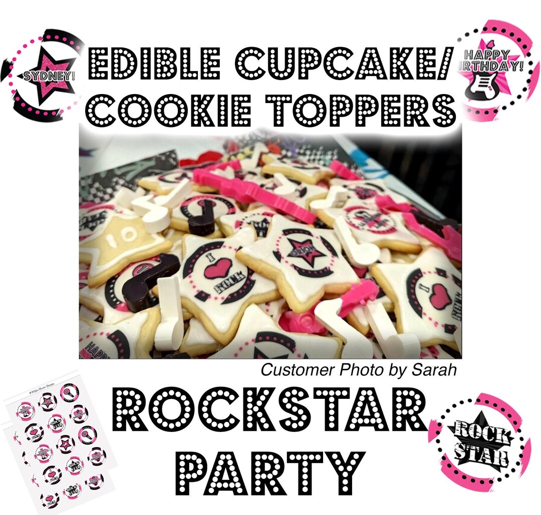 Rock Star Cupcake Toppers: Edible Frosting Sheet, Custom Birthday Party ...