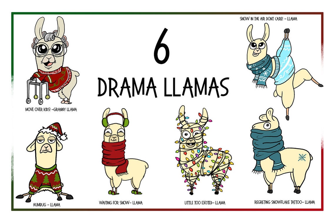 Holiday Clipart-llama Clipart-xmas Clipart-cartoon-sticker | Etsy