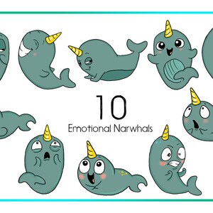 Nautical Clipart-narwhal Clipart-sea Clipart-cartoon-sticker Clipart ...