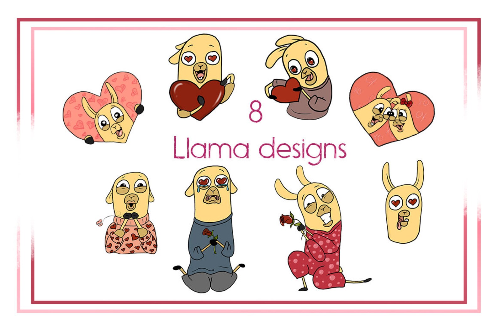 Valentines-animal Clipart-llama Clipart-valentines - Etsy