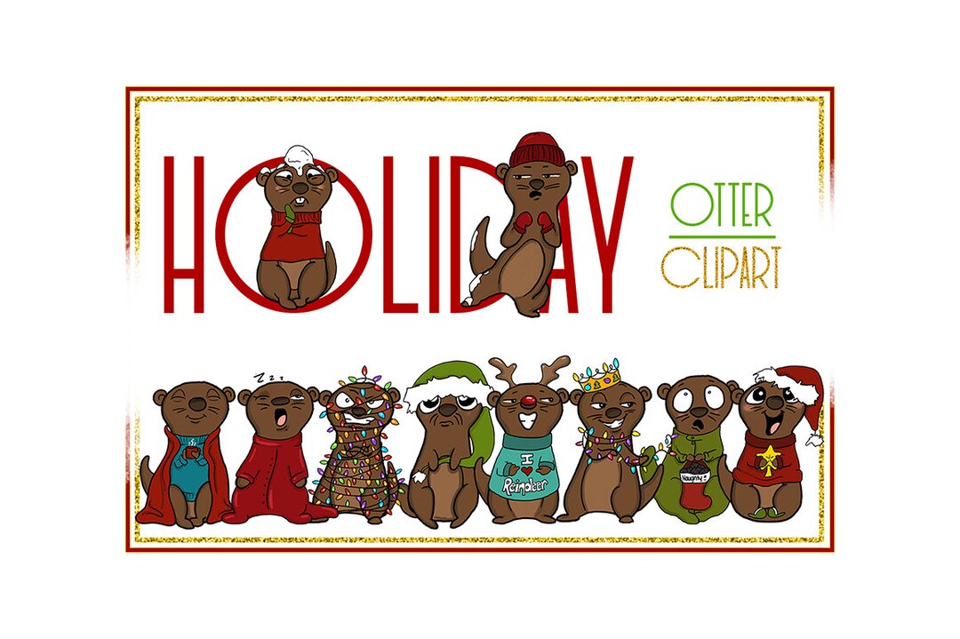 Holiday Clipart-otter Clipart-otter Christmas Clipart-cartoon-sticker ...