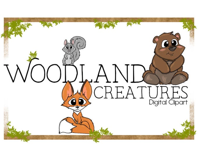 Woodland Clipart-digital Clipart-animal Clipart-cute-cartoon-forest ...