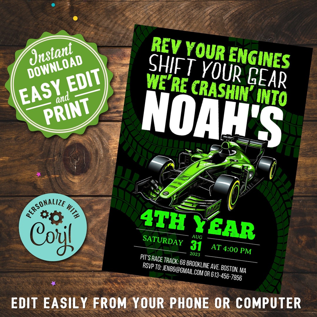 Race Car Birthday Party Invitation Boys DIY Printable Editable Instant ...
