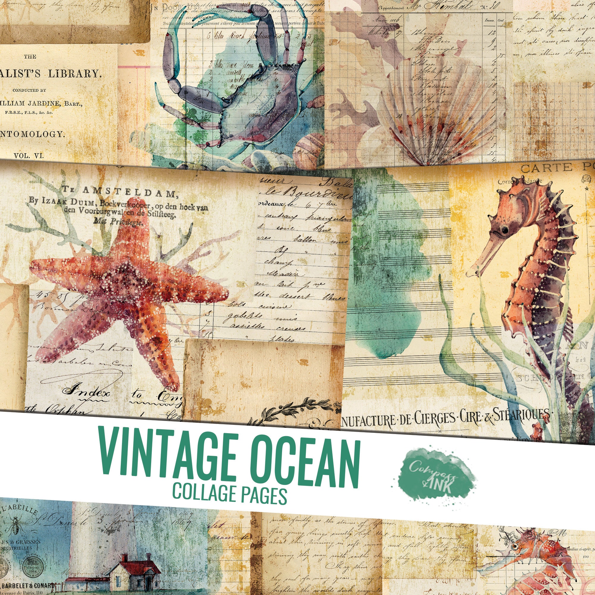 Ocean Junk Journal Kit Vintage Ocean Collage Pages Junk - Etsy New Zealand