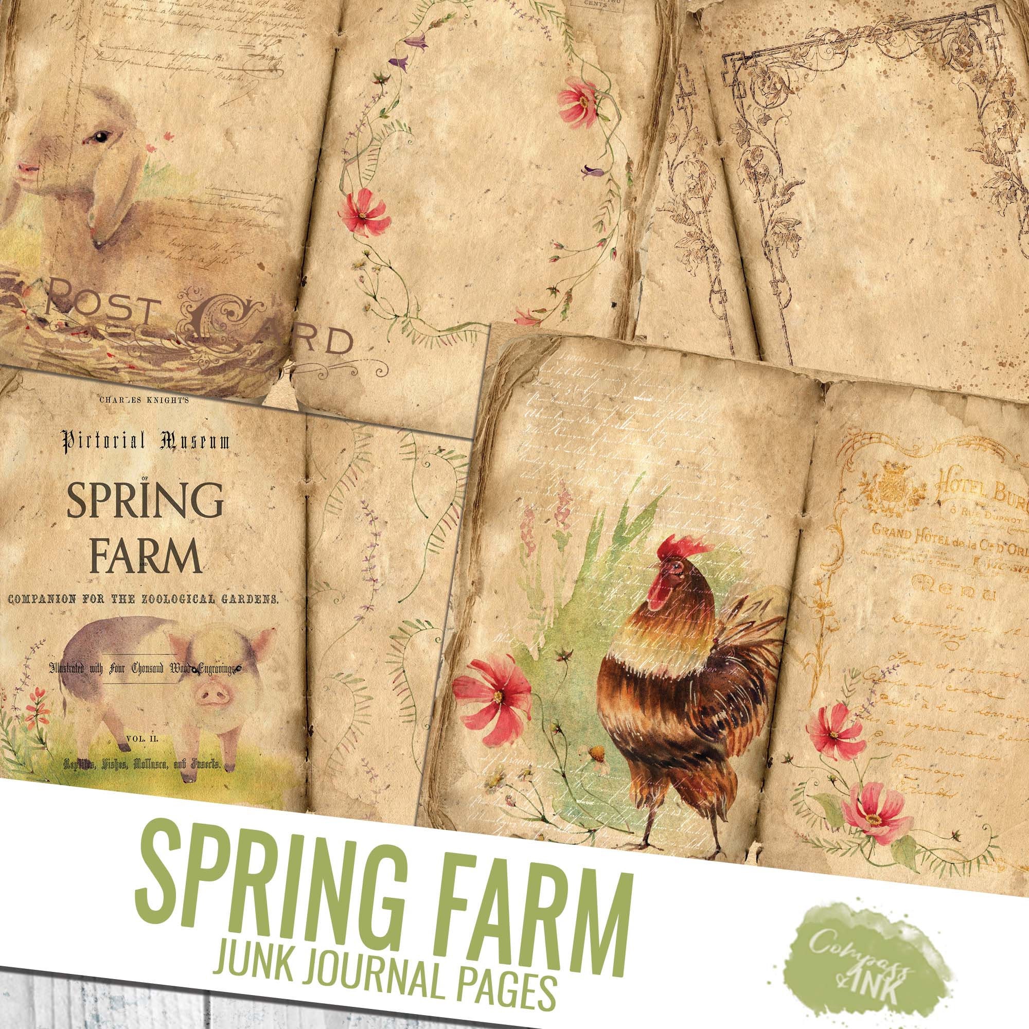 Spring Junk Journal Kit Spring Farm Junk Journal Pages Junk - Etsy