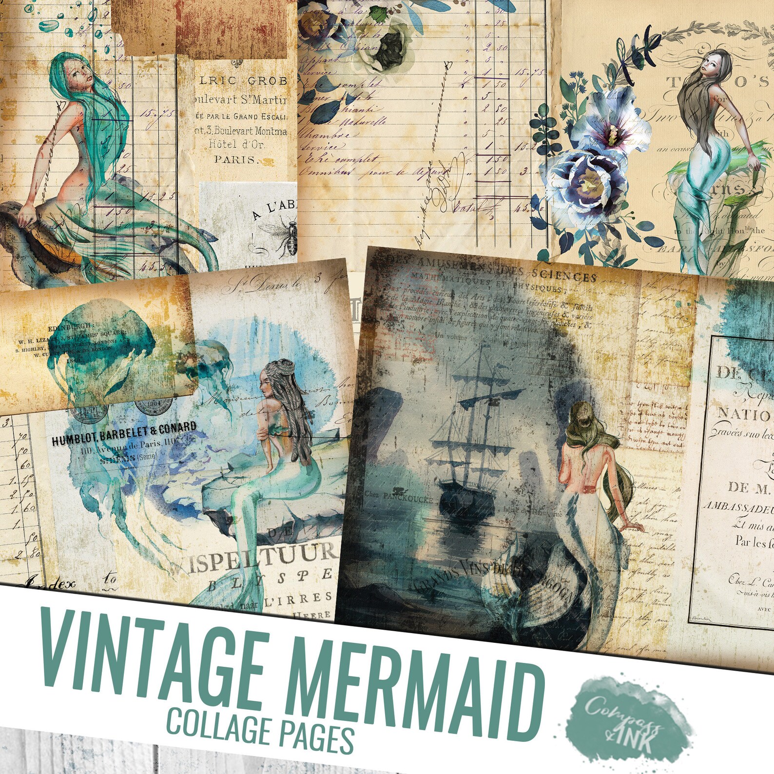 Mermaid Junk Journal Printable Kit Vintage Mermaid Collage - Etsy