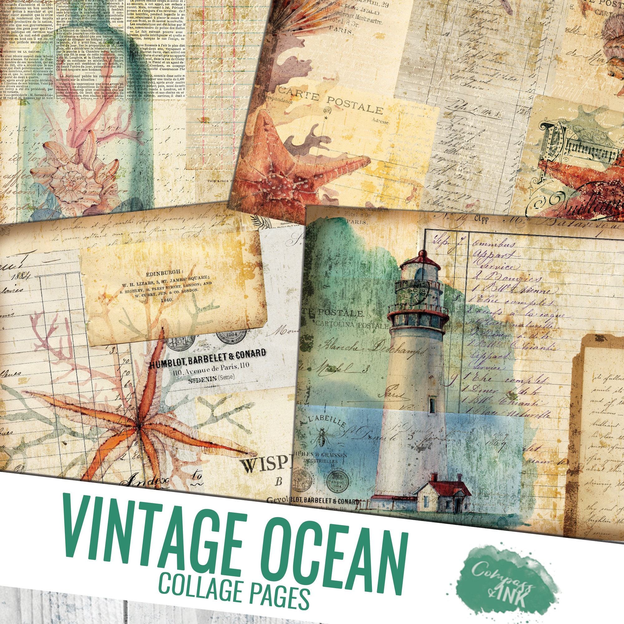 Ocean Junk Journal Kit Vintage Ocean Collage Pages Junk - Etsy New Zealand