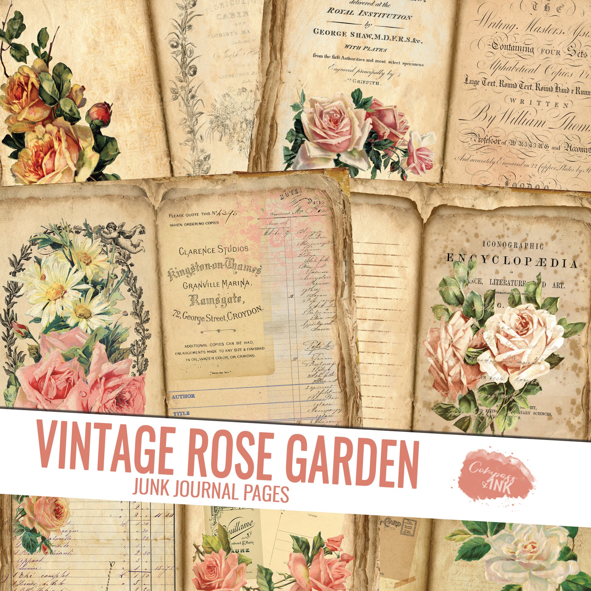 Vintage Rose Garden Junk Journal Kit Rose Junk Journal Pages Etsy