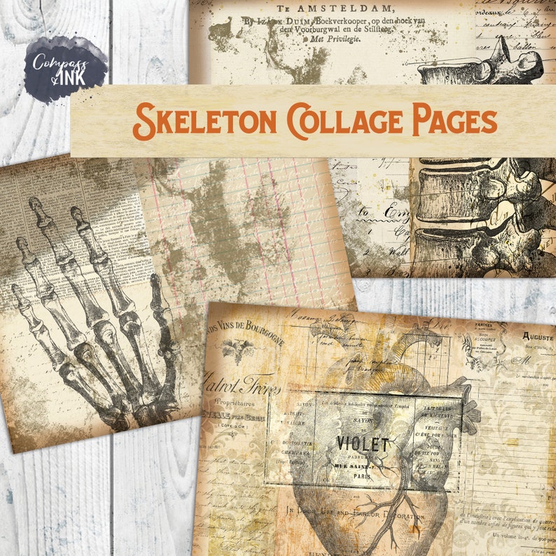 Junk Journal Printable Skeleton Collage Pages Halloween | Etsy