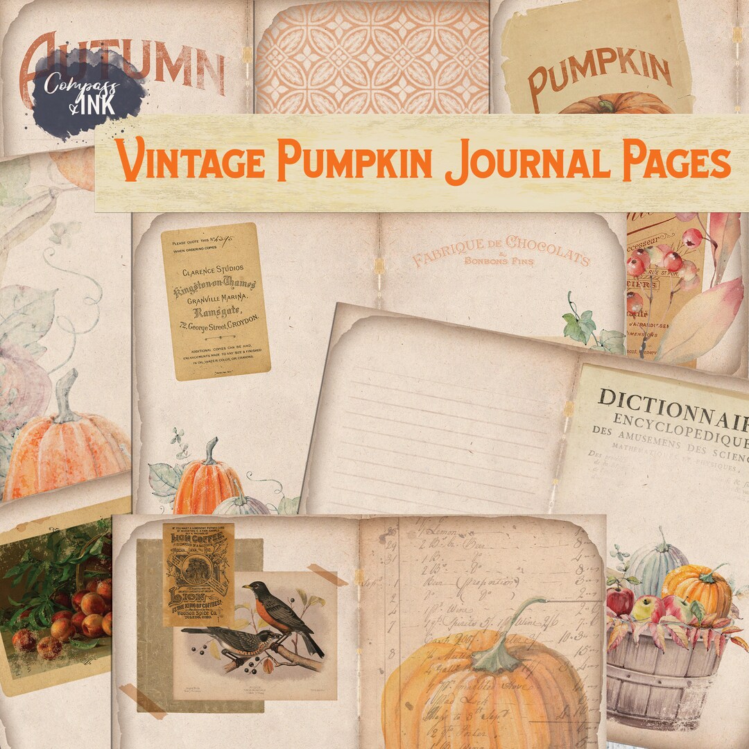 Vintage Pumpkin Junk Journal Pages, Autumn Pumpkin Journal Printables ...