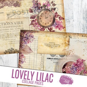 Vintage Lilac Flower Junk Journal Kit, Lovely Lilac Collage Pages, Junk ...