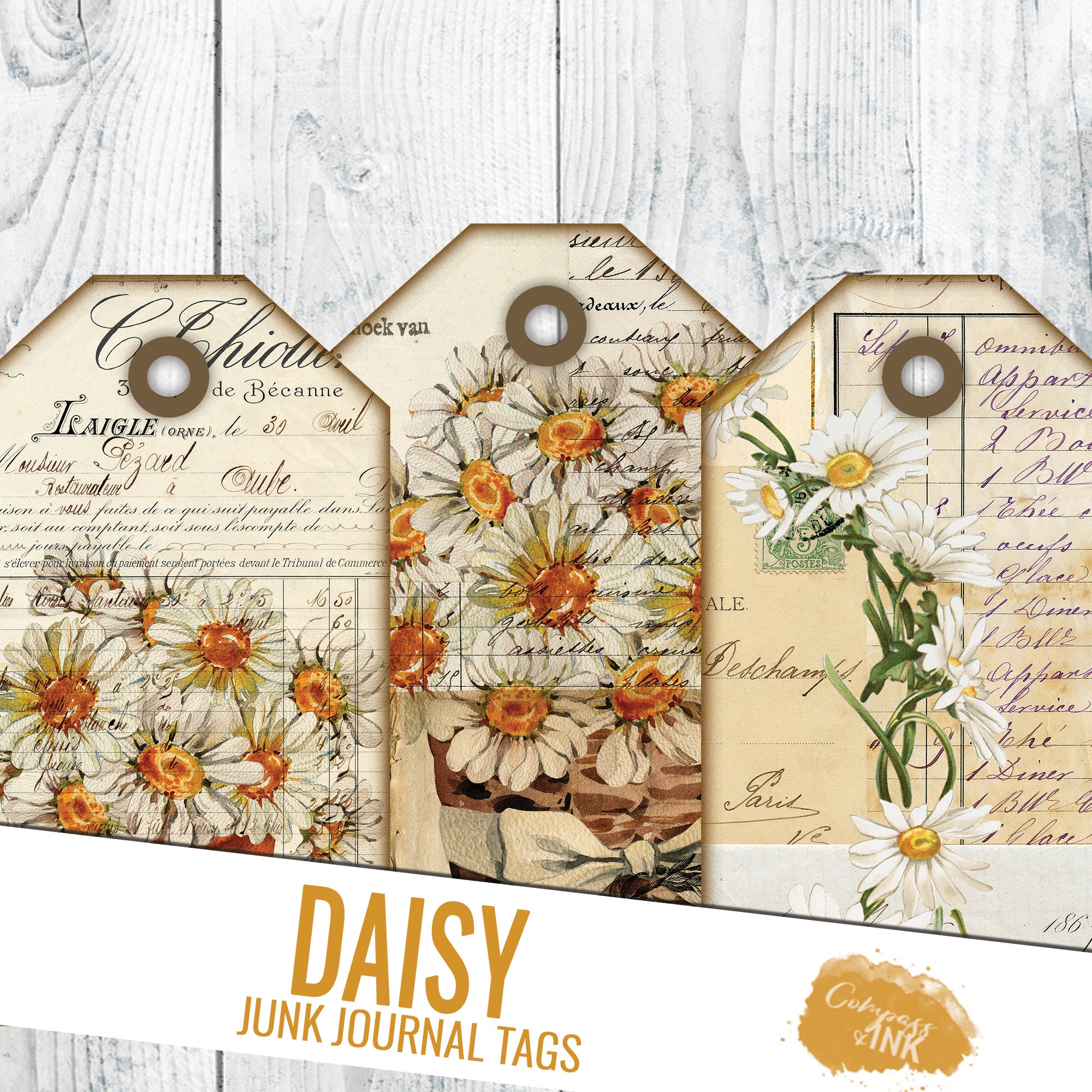 Daisy Ephemera Tags Daisy Junk Journal Tags Daisy Tags - Etsy