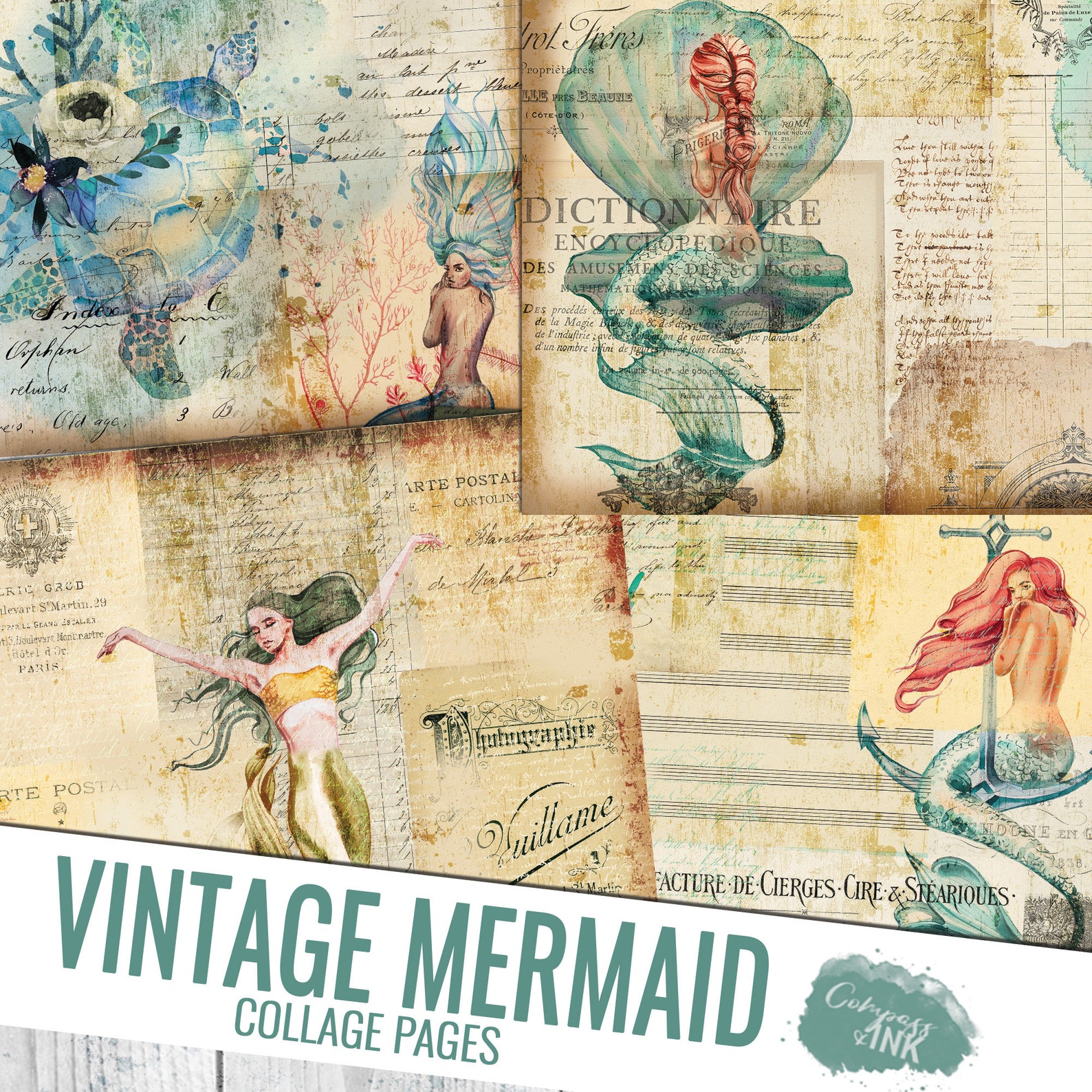 Mermaid Junk Journal Printable Kit Vintage Mermaid Collage - Etsy