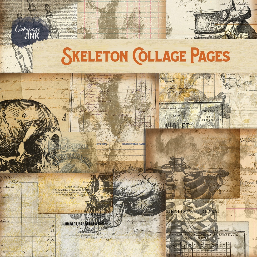 Junk Journal Printable, Skeleton Collage Pages, Halloween Digital Kit ...