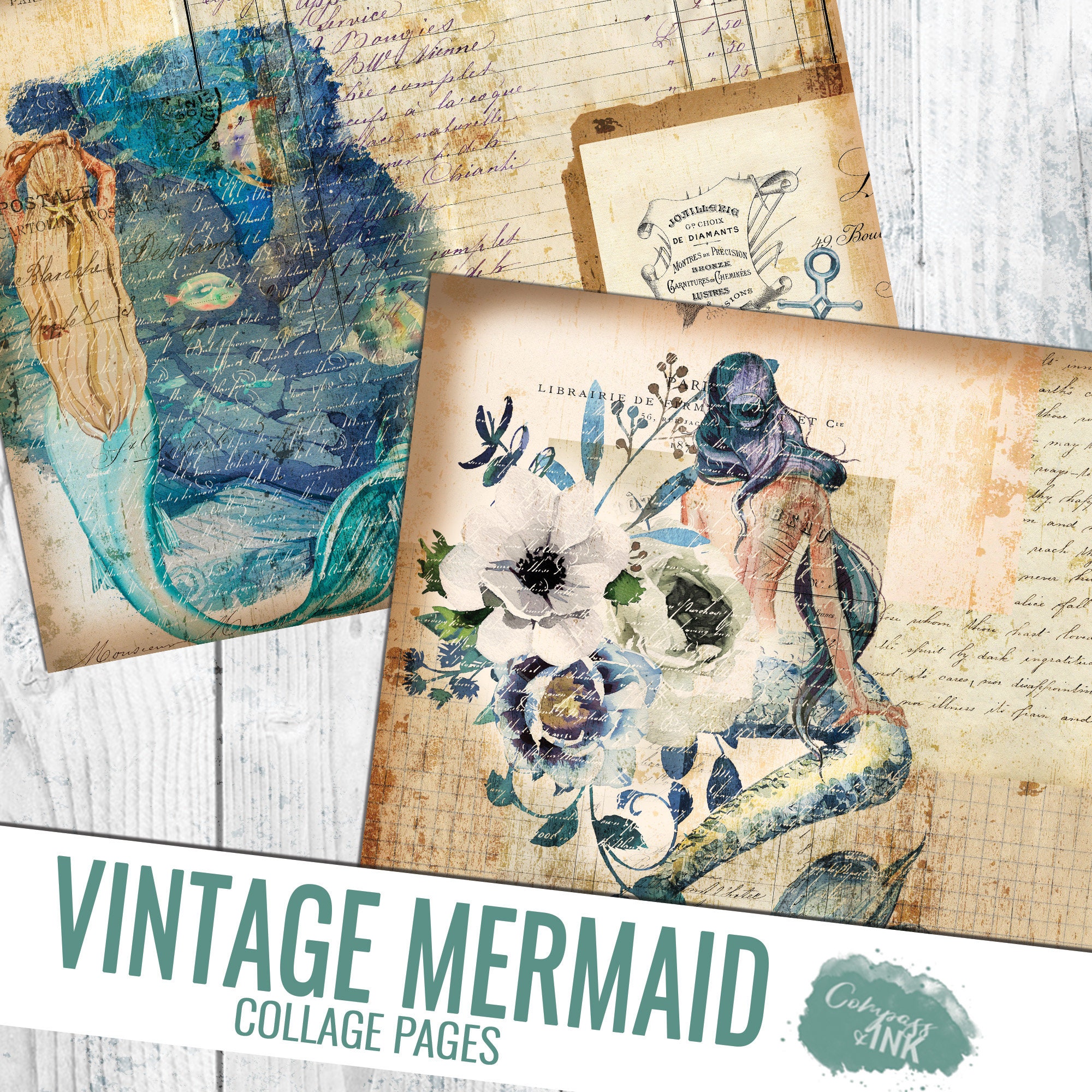 Mermaid Junk Journal Printable Kit Vintage Mermaid Collage - Etsy