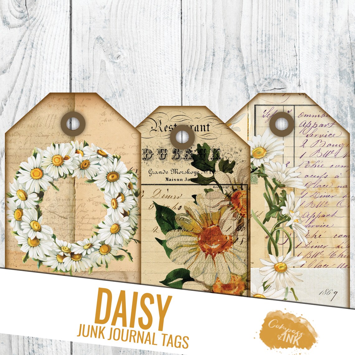 Daisy Ephemera Tags Daisy Junk Journal Tags Daisy Tags | Etsy