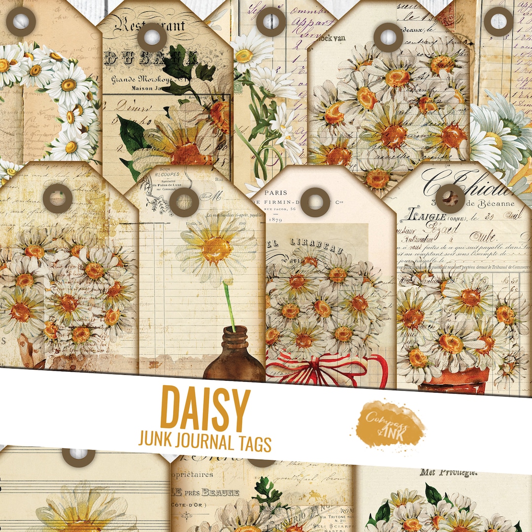 Daisy Ephemera Tags, Daisy Junk Journal Tags, Daisy Tags, Bunny Tags ...