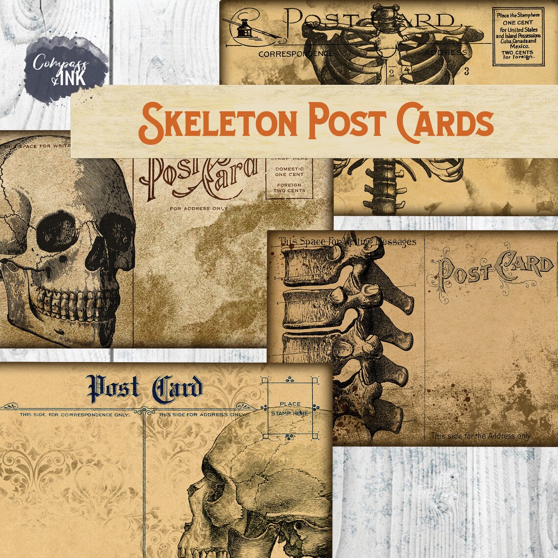 Skeleton Post Cards Printable Halloween Post Card Printable - Etsy