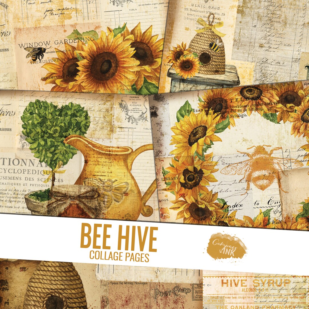 Bee Junk Journal Kit, Bee Hive Collage Pages, Junk Journal Printable ...