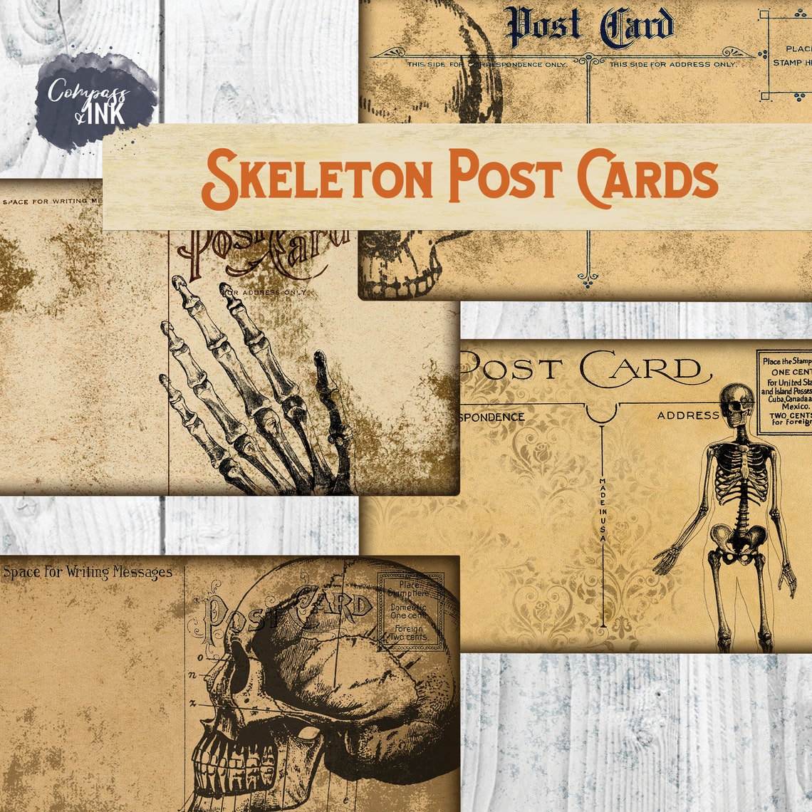 Skeleton Post Cards Printable Halloween Post Card Printable - Etsy