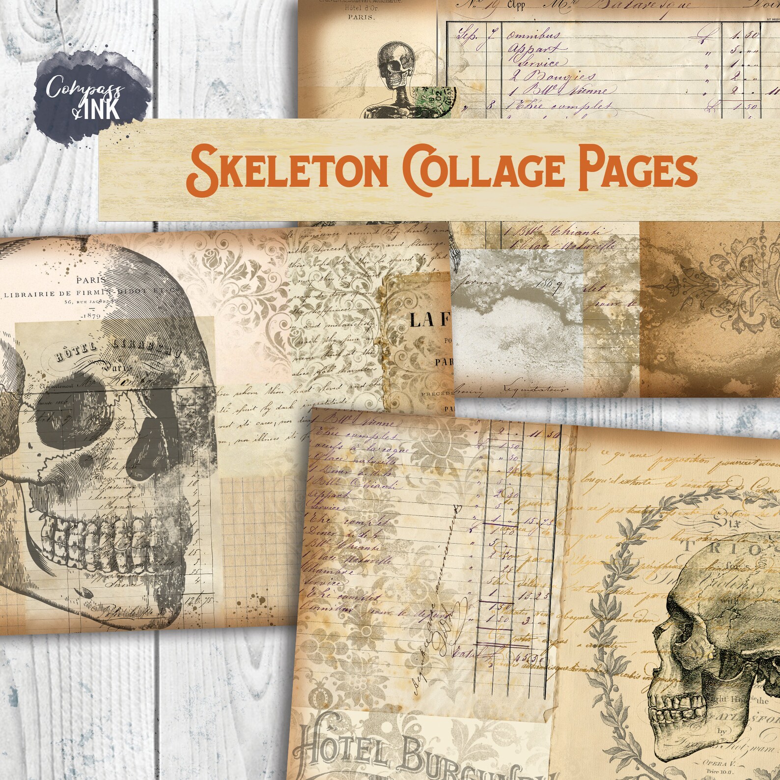 Junk Journal Printable Skeleton Collage Pages Halloween - Etsy Australia