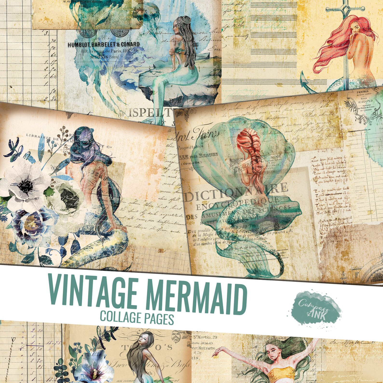 Mermaid Junk Journal Printable Kit Vintage Mermaid Collage - Etsy