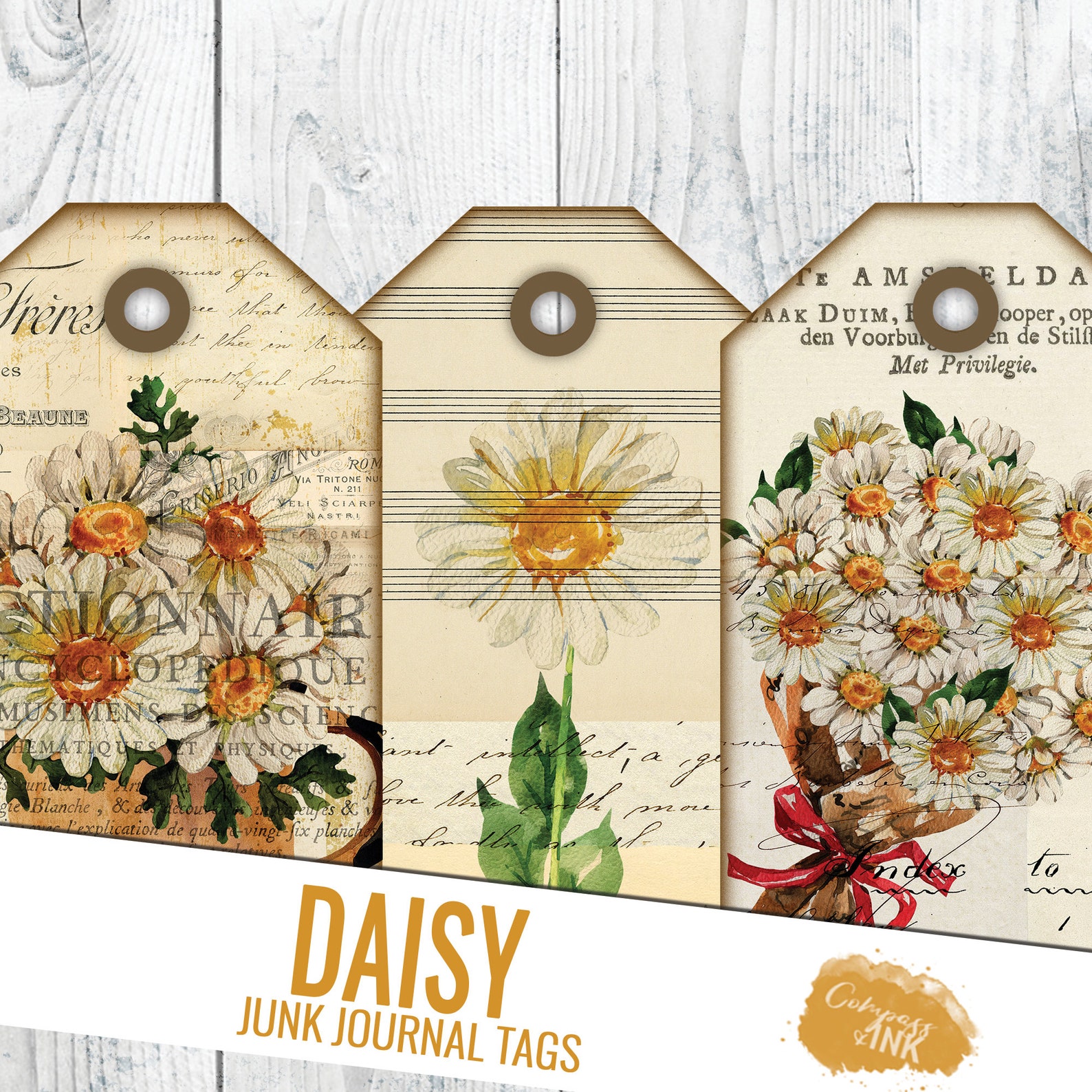 Daisy Ephemera Tags Daisy Junk Journal Tags Daisy Tags | Etsy