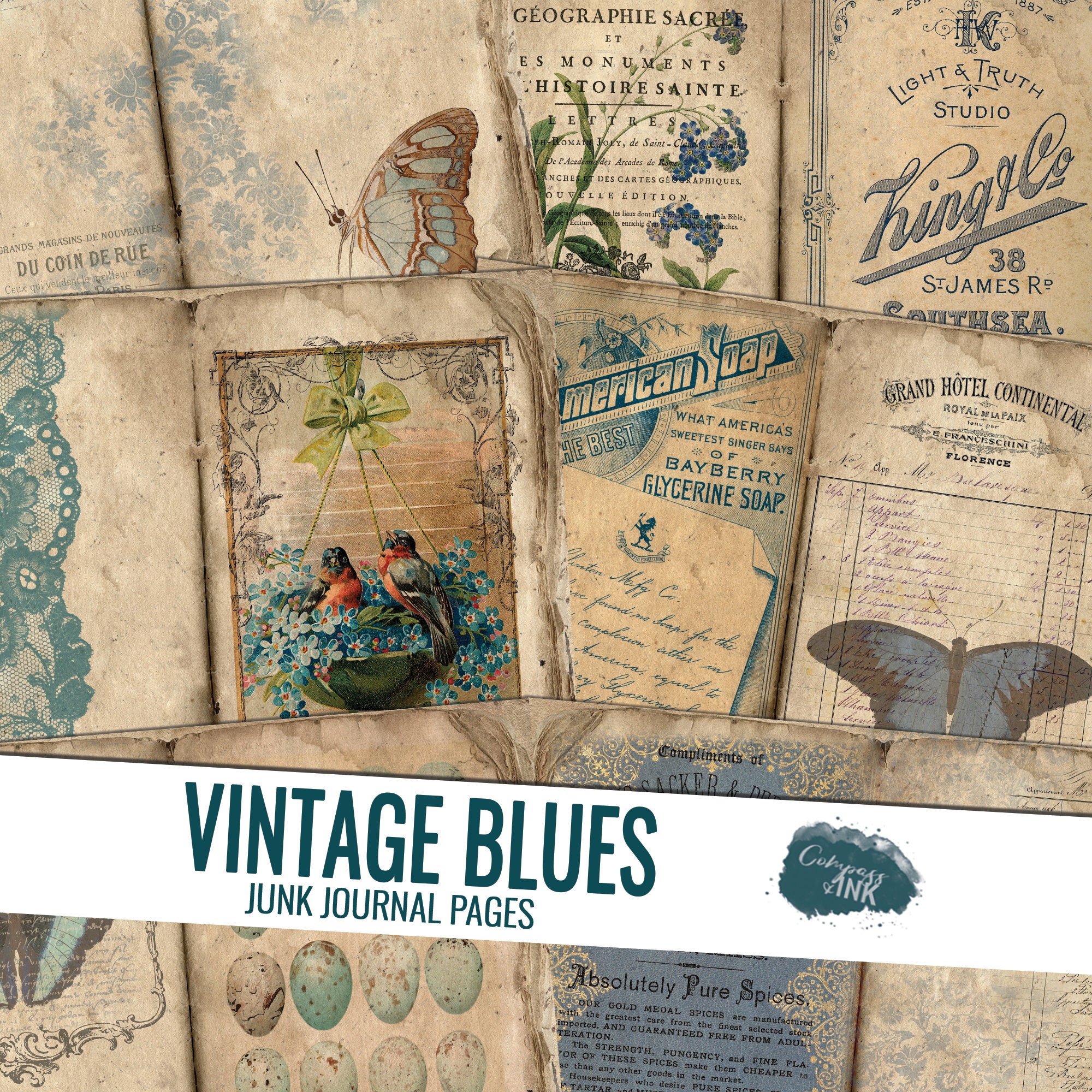 Blue Vintage Scrapbook Paper