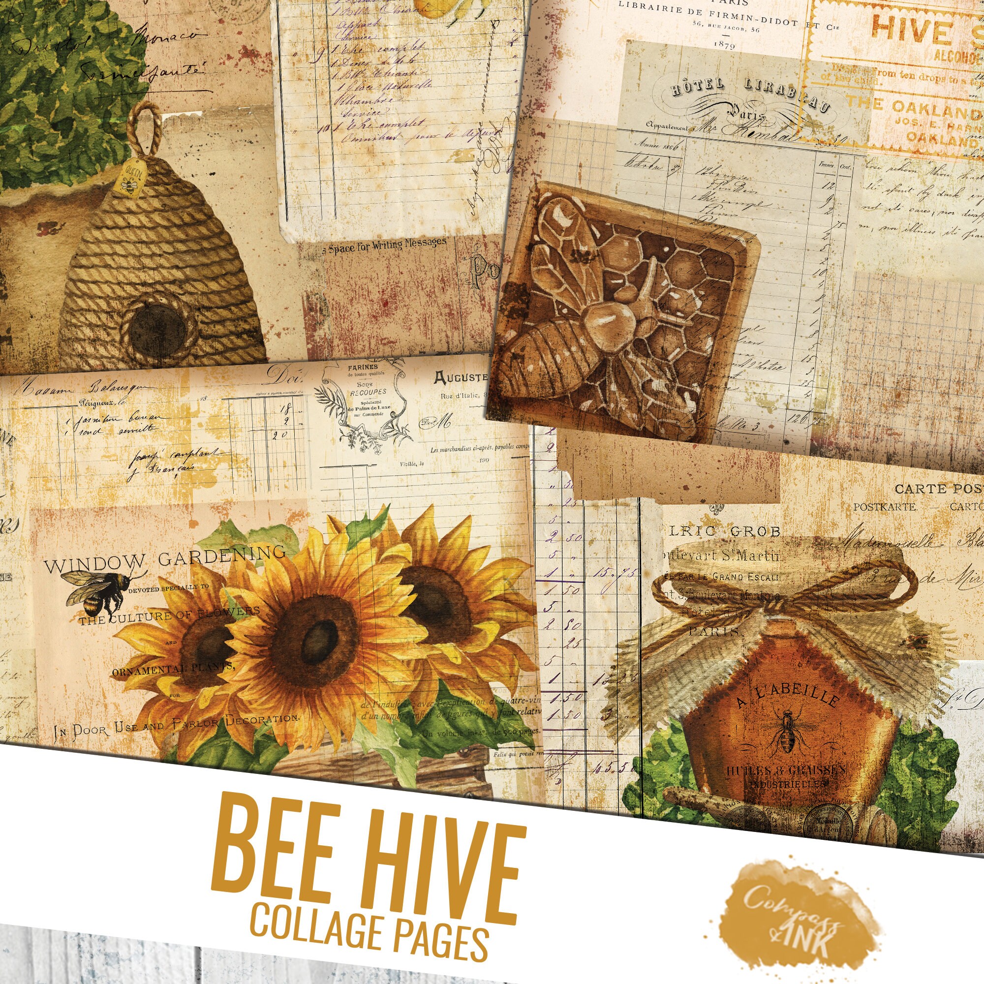 Bee Junk Journal Kit Bee Hive Collage Pages Junk Journal - Etsy