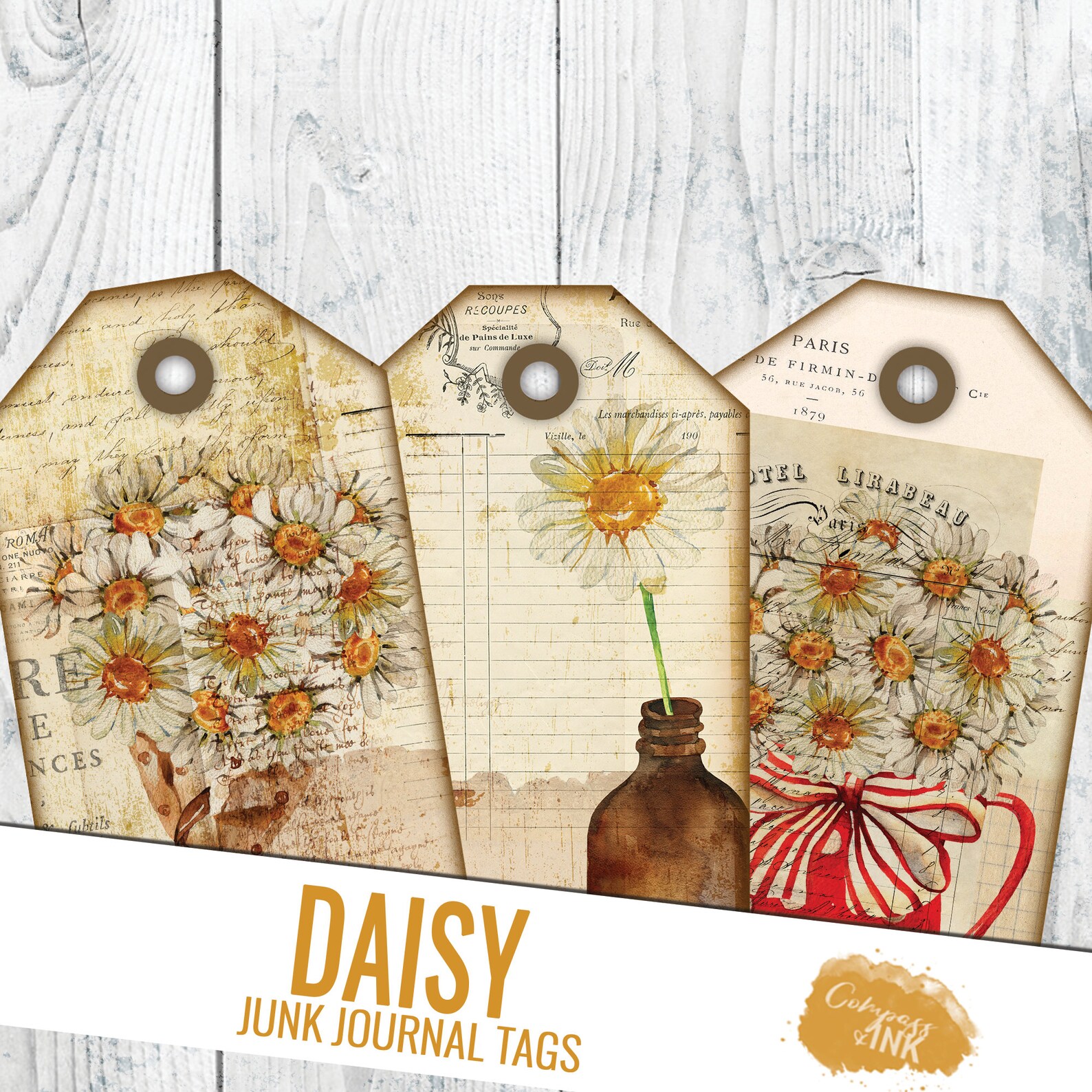 Daisy Ephemera Tags Daisy Junk Journal Tags Daisy Tags | Etsy