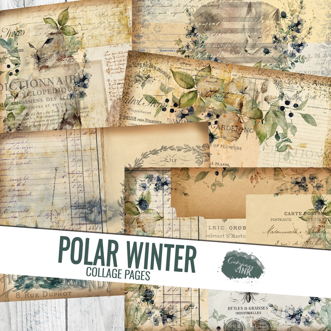 Winter Junk Journal Collage Pages, Polar Winter Junk Journal Digi Kit ...