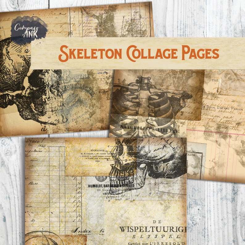 Junk Journal Printable Skeleton Collage Pages Halloween | Etsy