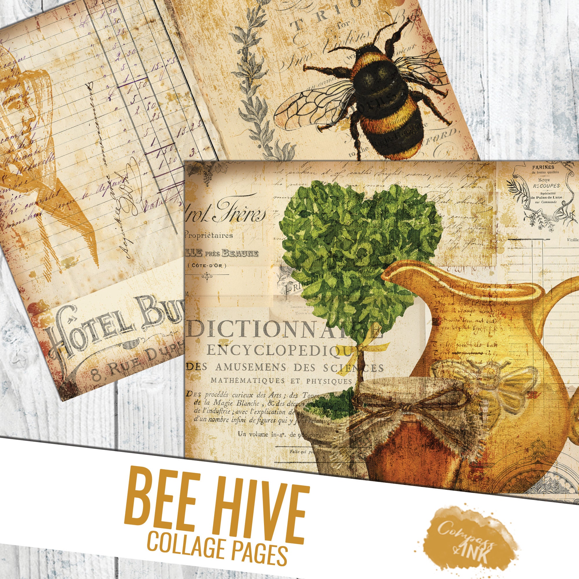 Bee Junk Journal Kit Bee Hive Collage Pages Junk Journal - Etsy