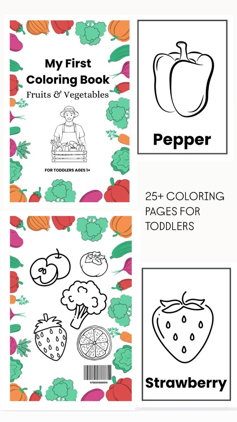 Printable Toddler Fruits & Vegetables Coloring Book, Digital Prints ...