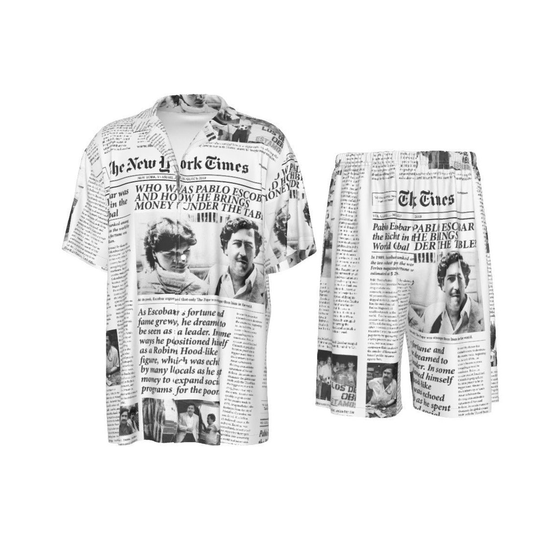 Pablo Escobar Newspaper Colombian Silk Shirt Suit Set Gangster Art El ...