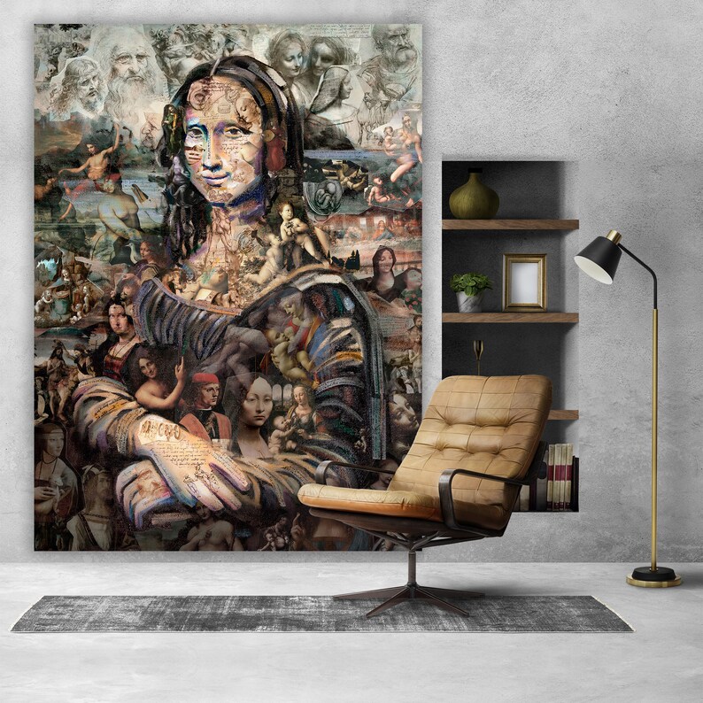 Mona Lisa Leonardo Da Vinci Surrealism Collage Canvas Poster Wall Art ...