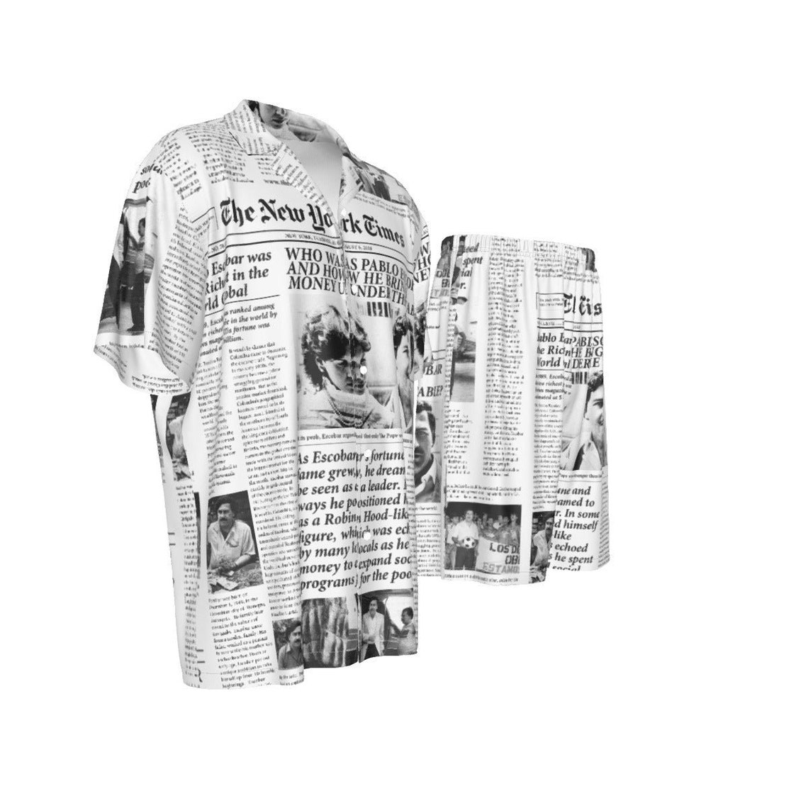 Pablo Escobar Newspaper Colombian Silk Shirt Suit Set Gangster Art El ...