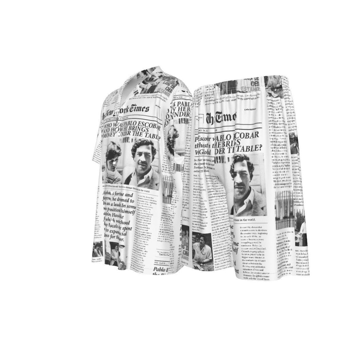 Pablo Escobar Newspaper Colombian Silk Shirt Suit Set Gangster Art El ...