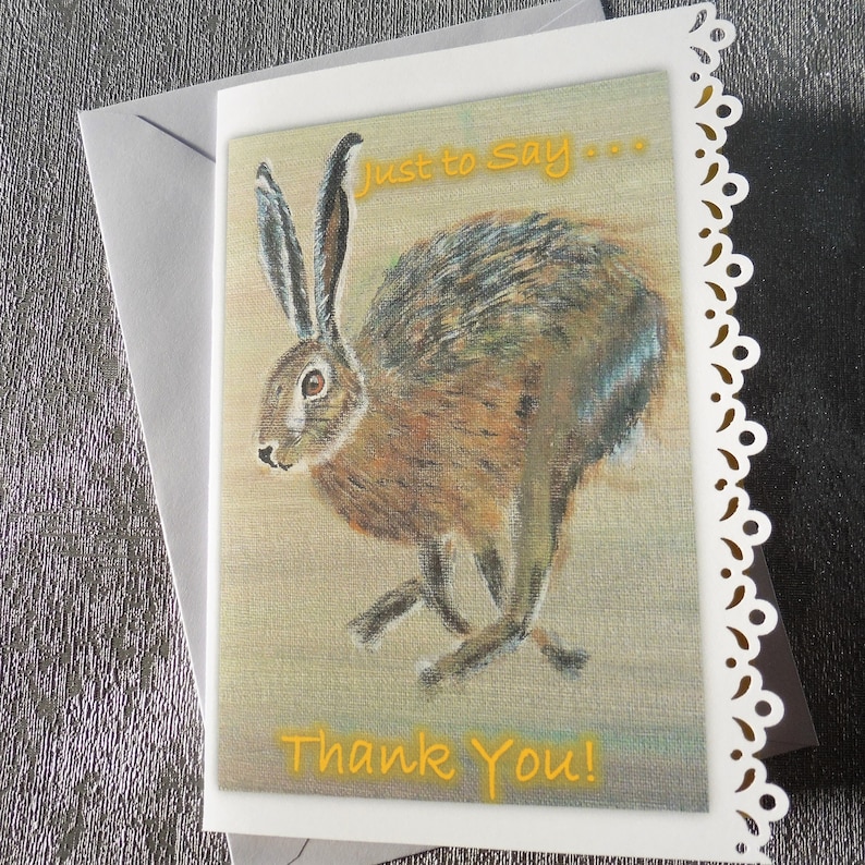 Rabbit Thank You Card Hare Rabbit Design Individually Handmade From My ...