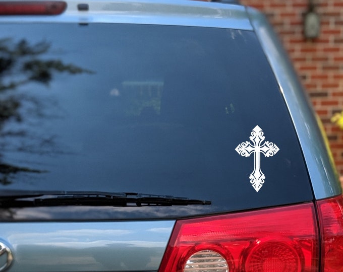Cross Vinyl Decal, Cross Decal, Cross Car Window Decal, Cross Window ...