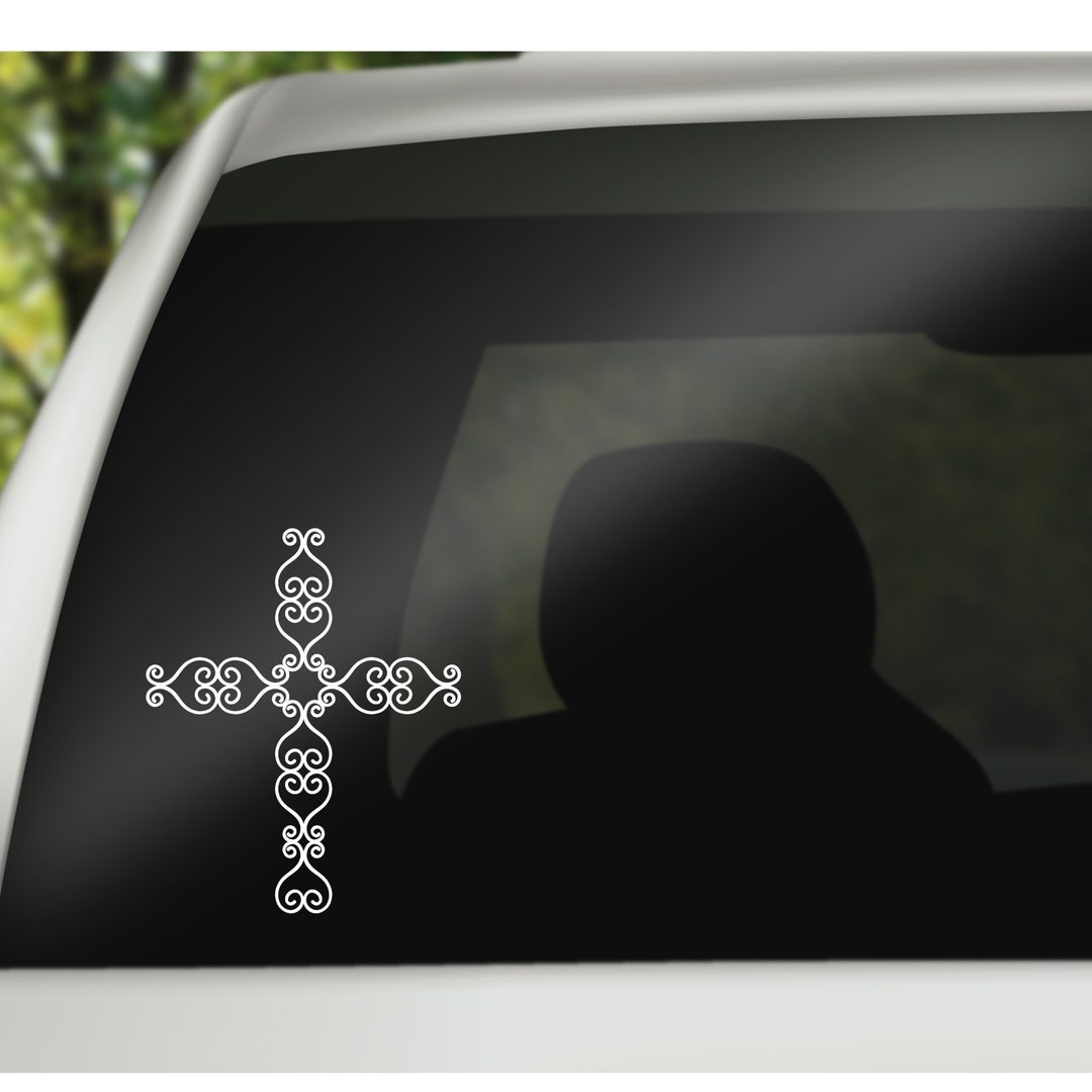 Cross With Heart Flourish, Cross Car Window Decal, Cross Vinyl Decal ...