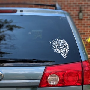 Skull Vinyl Decal, Skull With Flames Decal, Skull Sticker, Skull Window ...