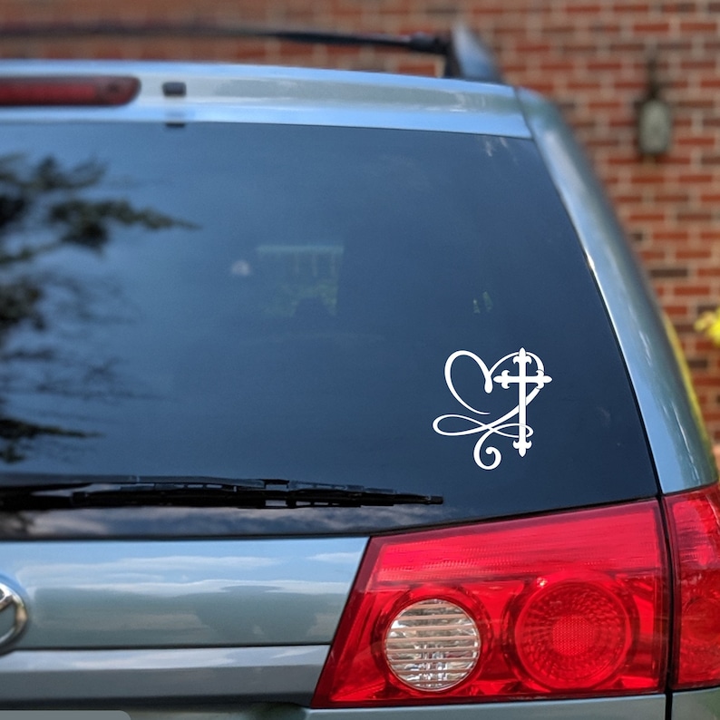 Cross With Heart Vinyl Decal Cross Decal Heart Vinyl Decal | Etsy